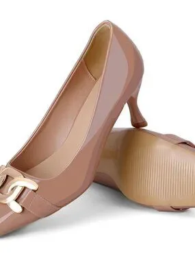 Shoes | Womens Square Toe Kitten Heel Pumps Metal Slipon Dress Shoes ...